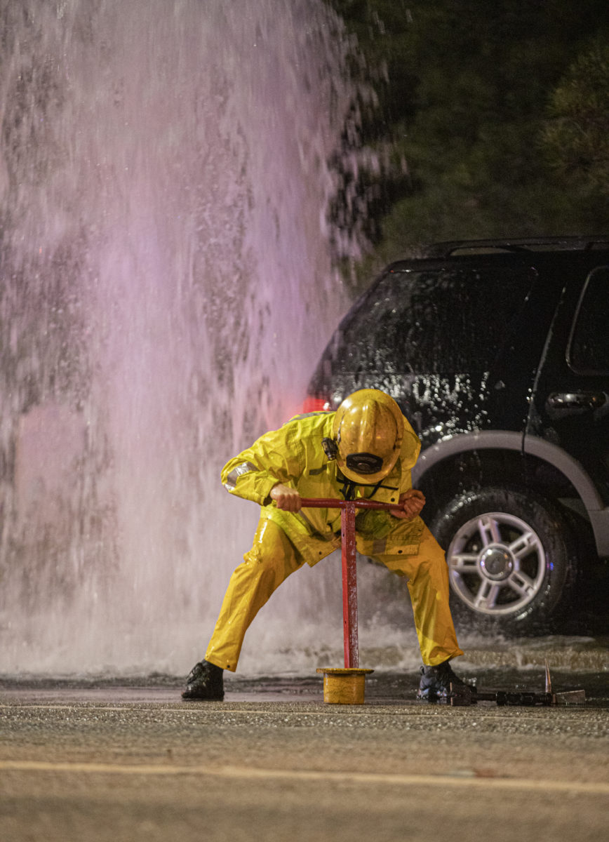 Sheared hydrant crash results in one transported to hospital