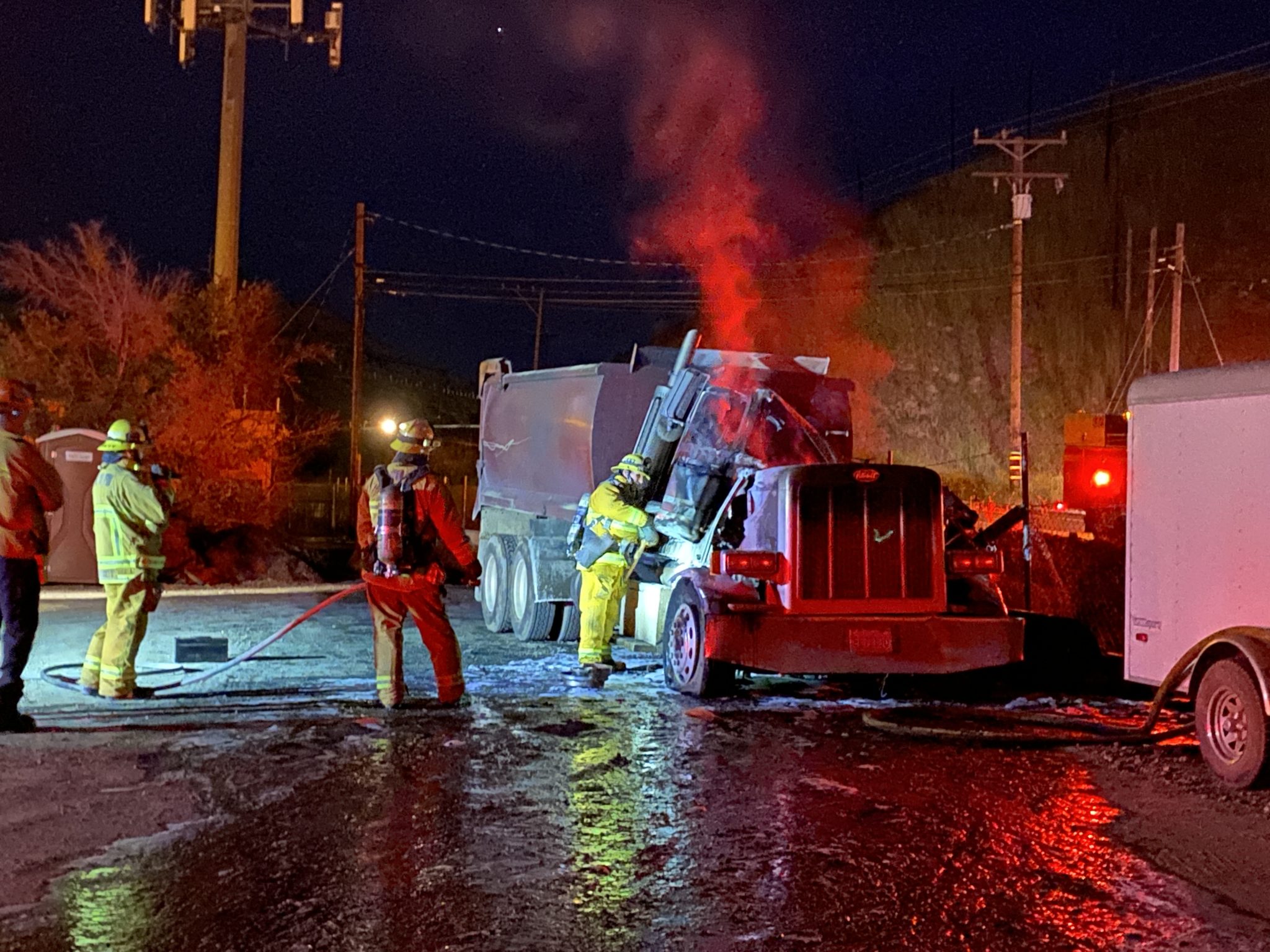 No injuries reported after big rig engulfed in flames
