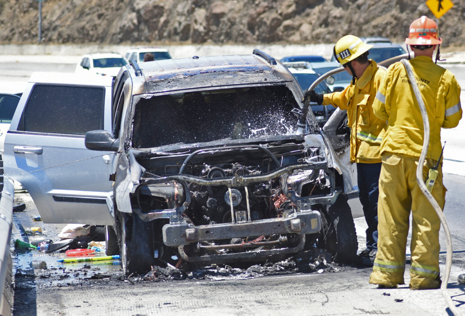 PHOTOS | Vehicle catches fire on northbound Highway 14