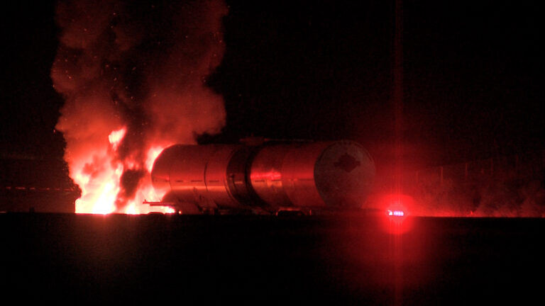 18-wheeler catches fire on Highway 14