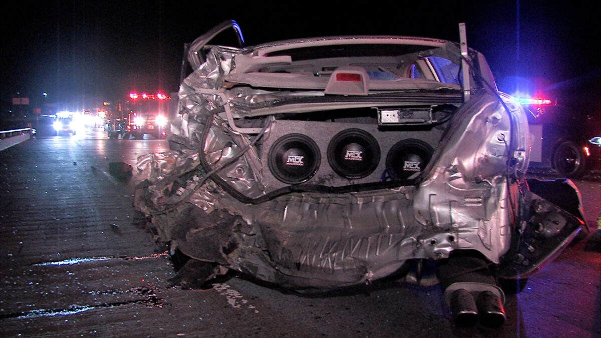 Multi-vehicle collision sends one vehicle down hillside