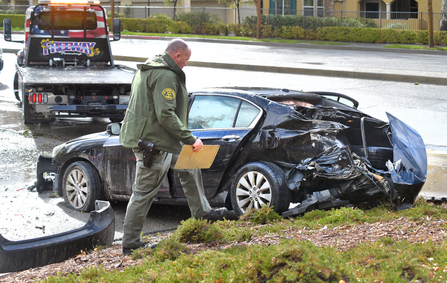 Vehicle Crashes Into Fire Hydrant Knocks Down Light Standard