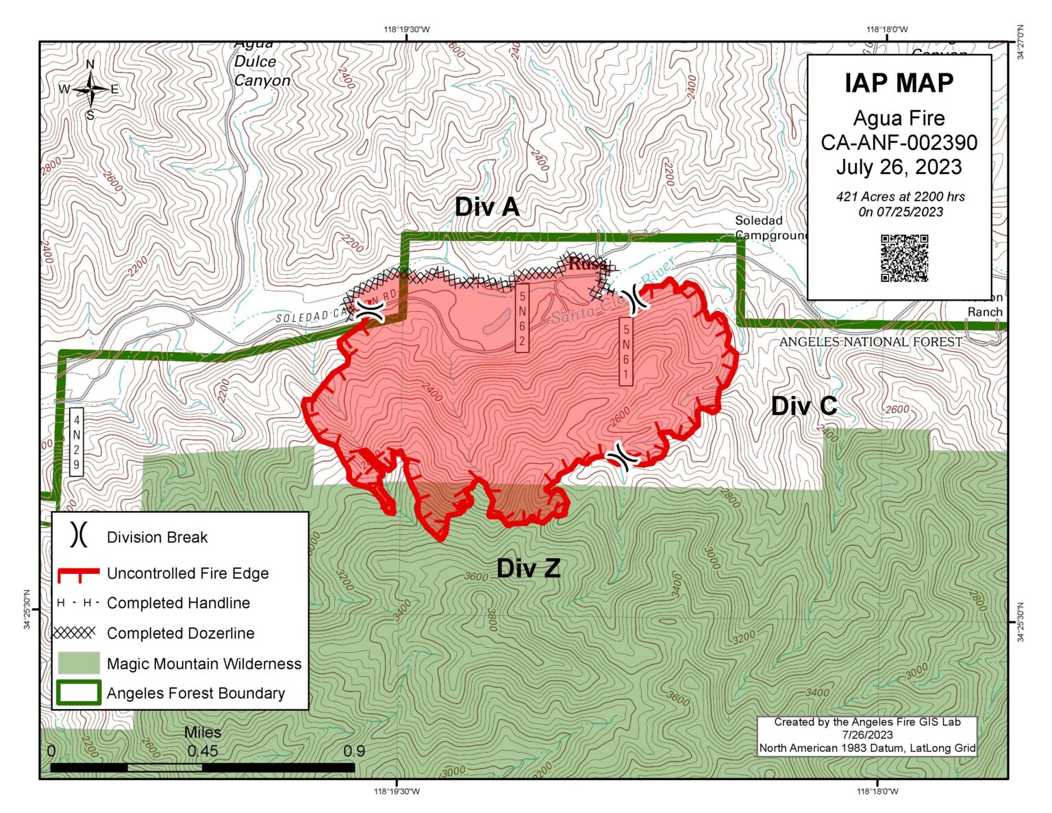 Agua Fire holds at 421 acres, 50% contained