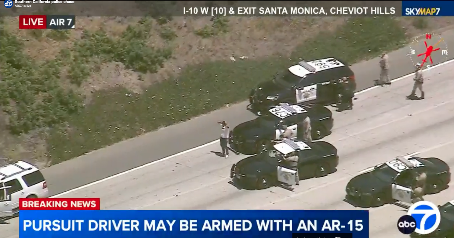 CHP pursuit with possible armed suspect passes through SCV